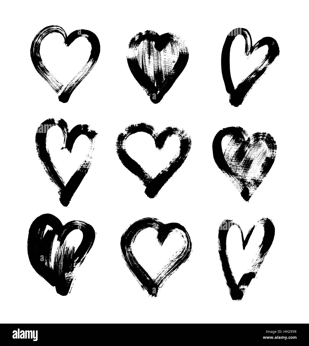brush stroke sketch drawing of hearts shape set to valentines da Stock ...