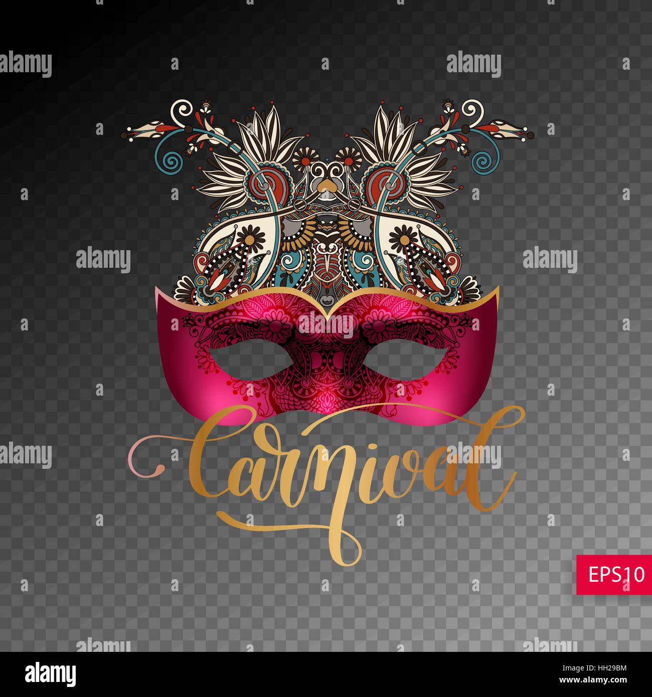 3d venetian carnival mask silhouette with ornamental floral feat Stock ...