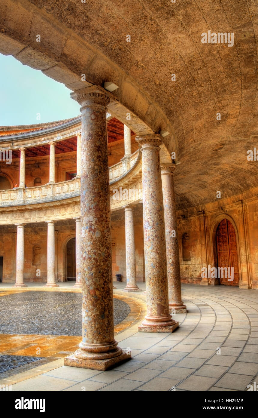 Atrium with columns at the Palace of Charles V, Alhambra fortress in ...
