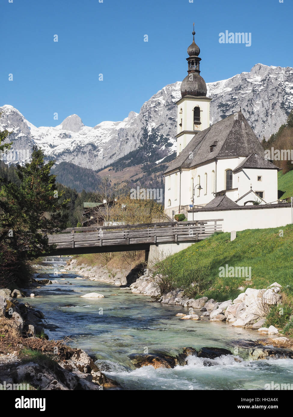 Parish church St. Sebastian in Ramsau, Bavarian Alps, Germany Stock ...