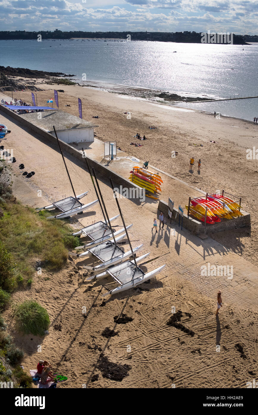 Group of catamarans and kayaks after ocean sailing on beach Bon Secours ...