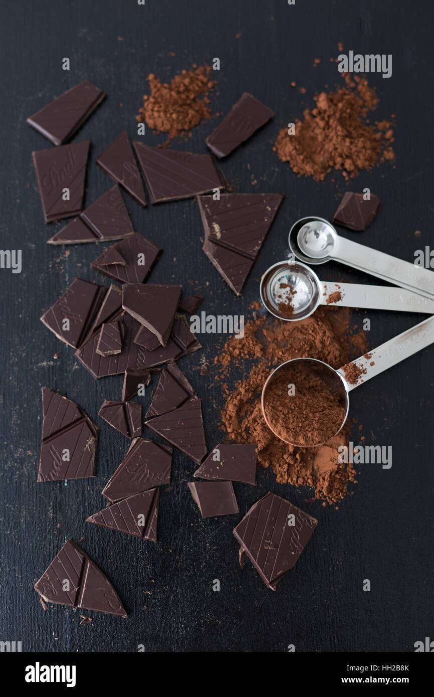Dark chocolate and cacao mess Stock Photo - Alamy