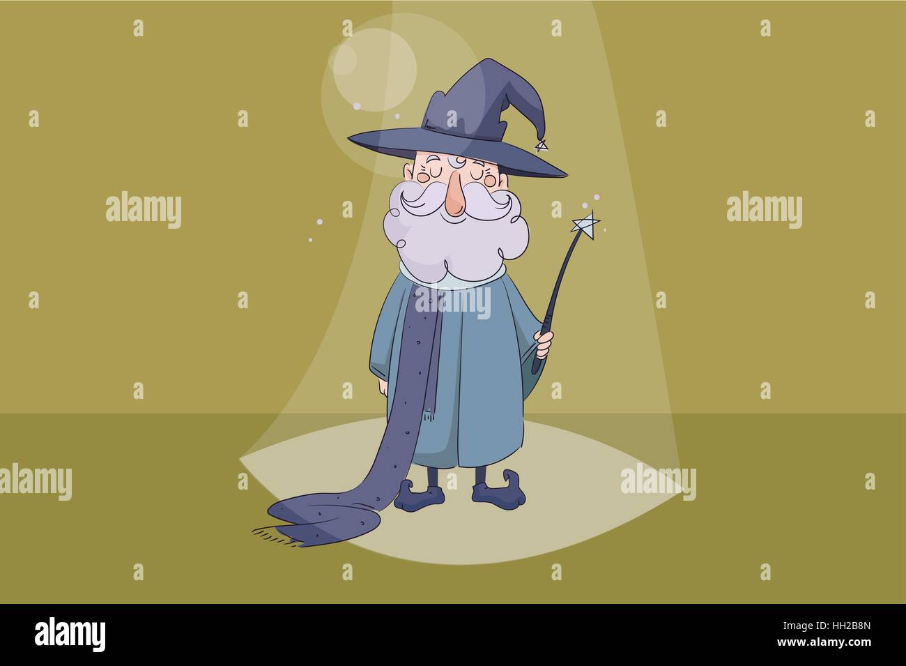 children s vector illustration. Good wizard holding a magic wand in his ...