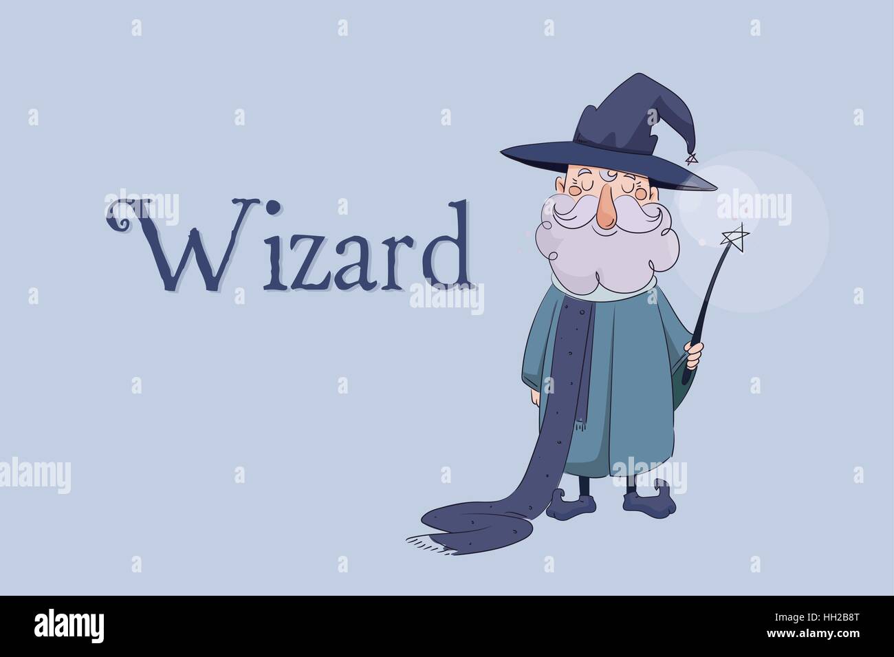 children s vector illustration. Good wizard holding a magic wand in his ...