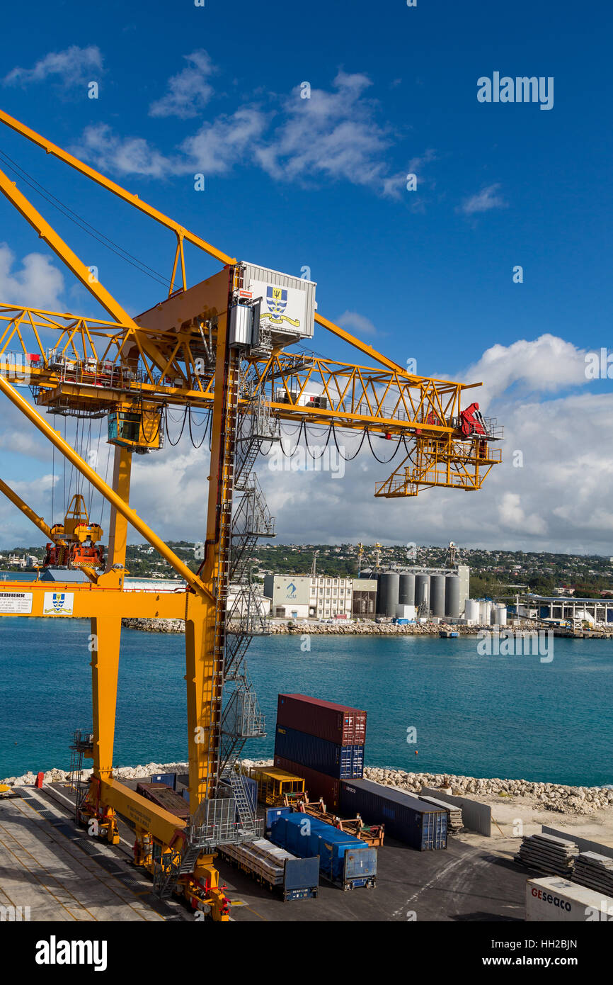 Massive yellow freight crane in harbor of Bridgetown Barbados Stock ...