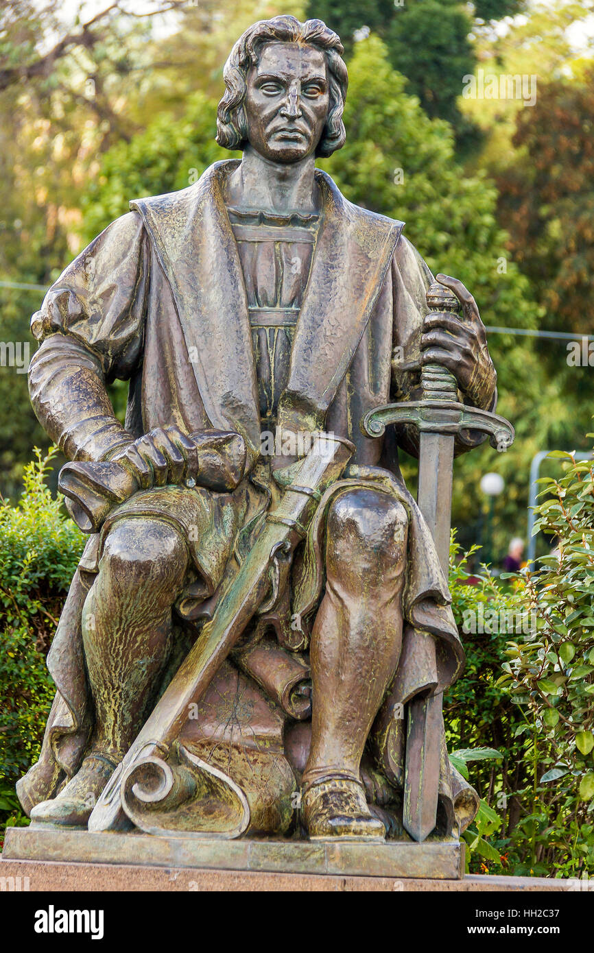 Bronze Statue Of Christopher Columbus Funchal Madeira Portugal Stock ...