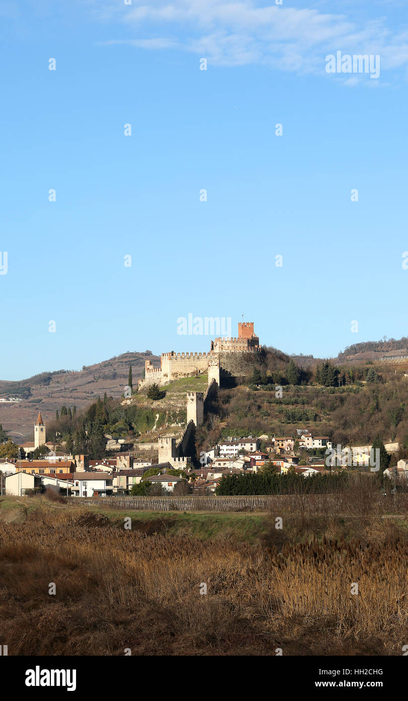 Ancient Castle of Soave with medieval walls and the ancient tower in ...