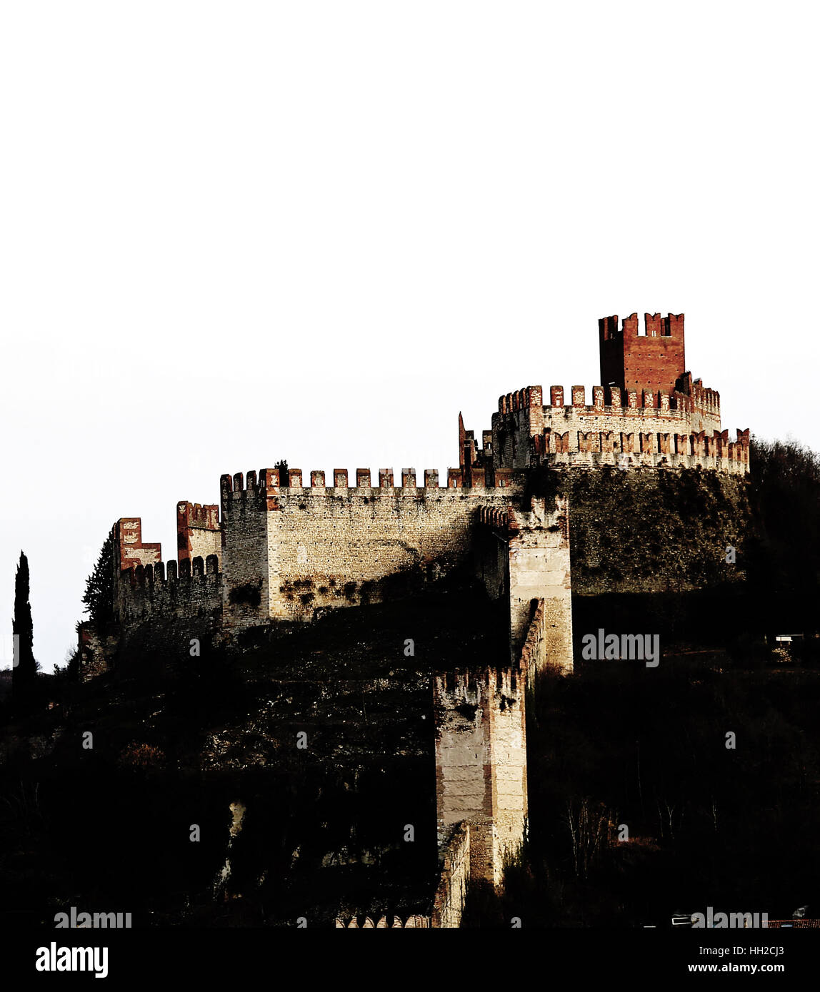 Ancient Castle of Soave with medieval walls and the ancient tower in ...