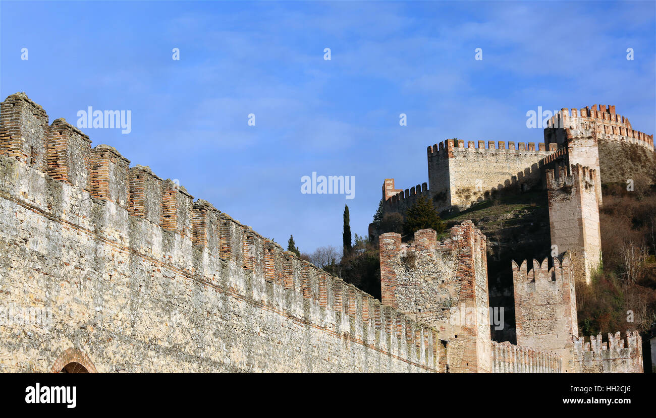 Ancient Castle of Soave with medieval walls and the ancient tower in ...