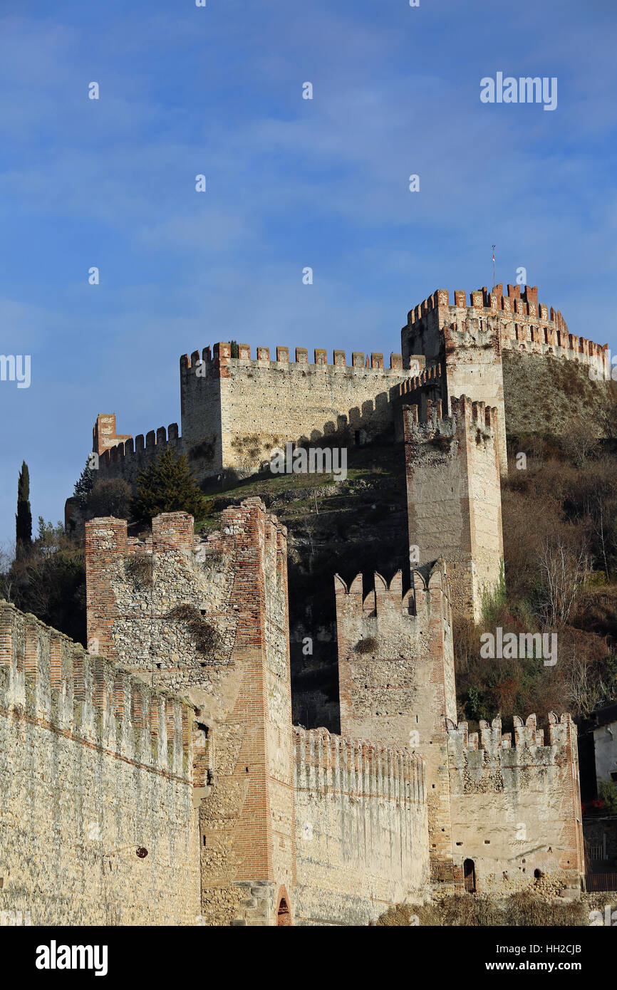 Castle of Soave with medieval walls and the ancient tower in Province ...
