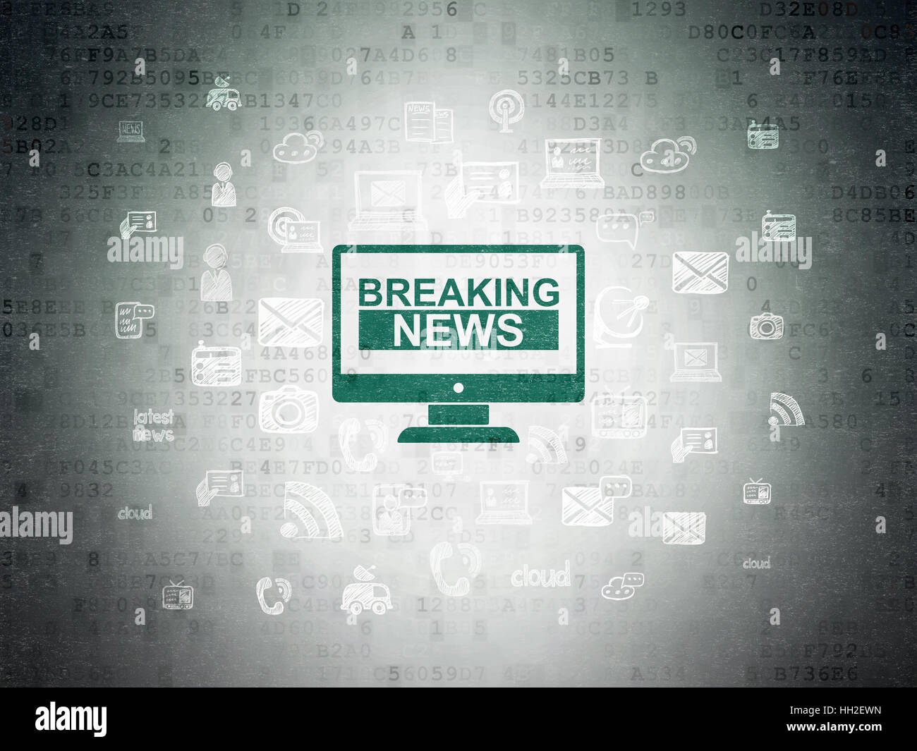 News concept: Breaking News On Screen on Digital Data Paper background ...