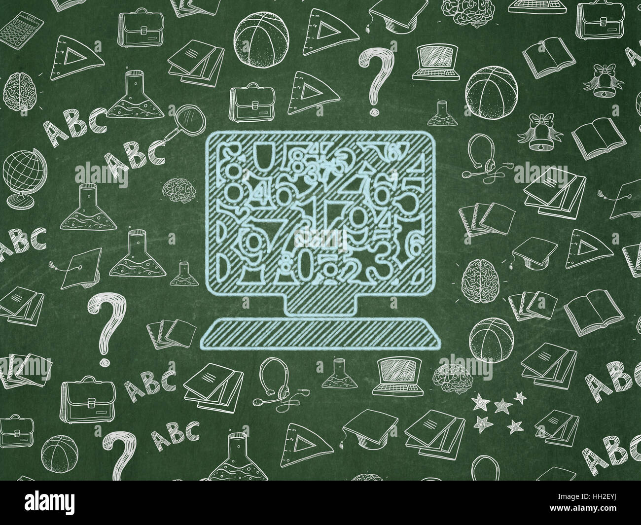 Education concept: Computer Pc on School board background Stock Photo ...