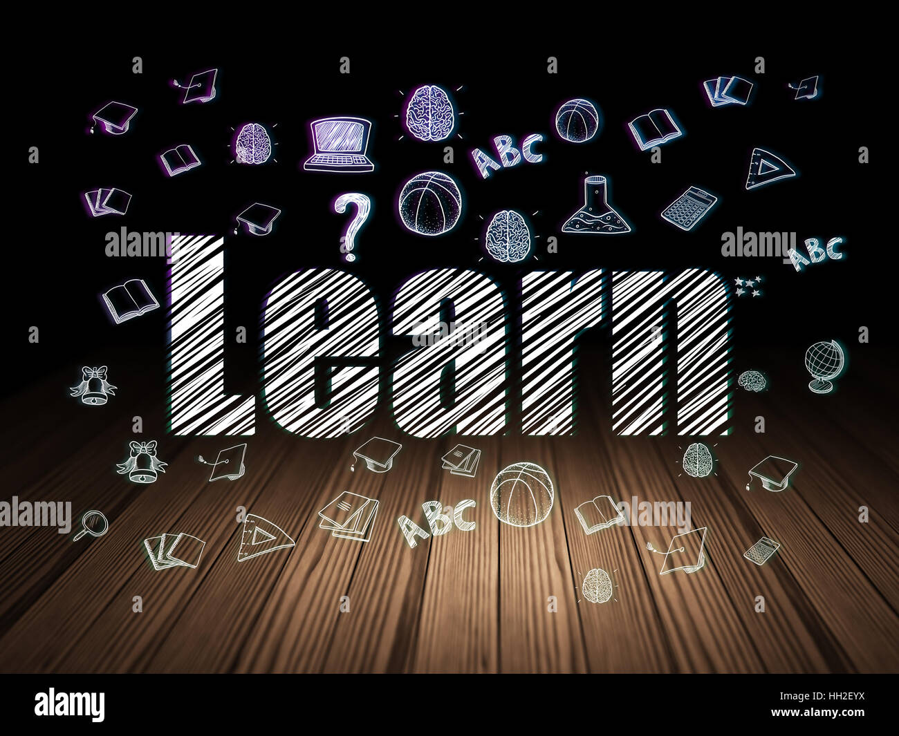Learning concept: Learn in grunge dark room Stock Photo - Alamy