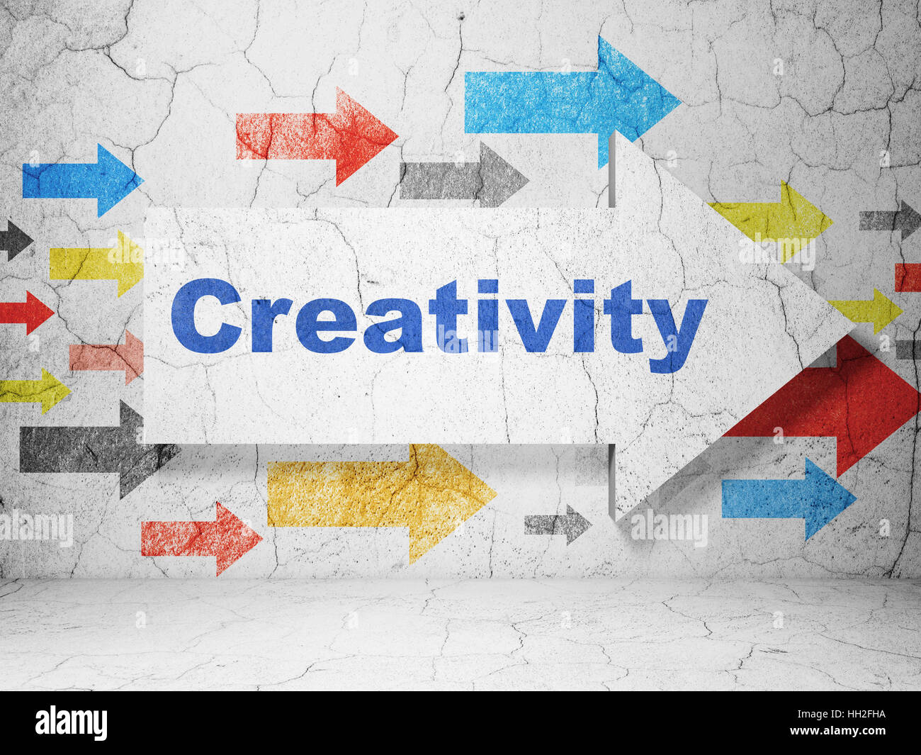 Advertising concept: arrow with Creativity on grunge wall background ...