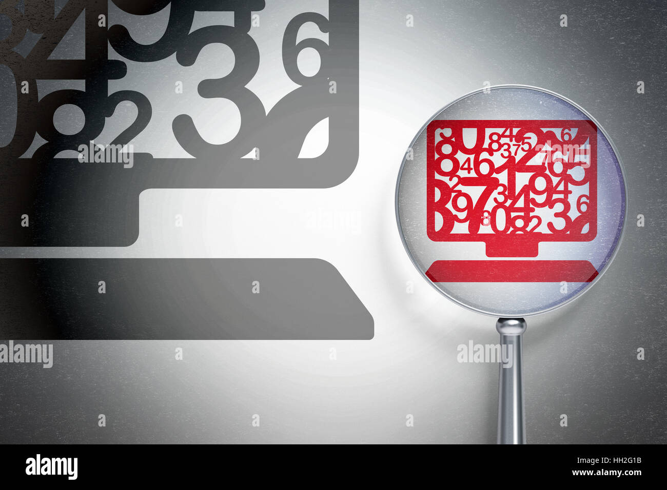 Education concept: Computer Pc with optical glass on digital background ...