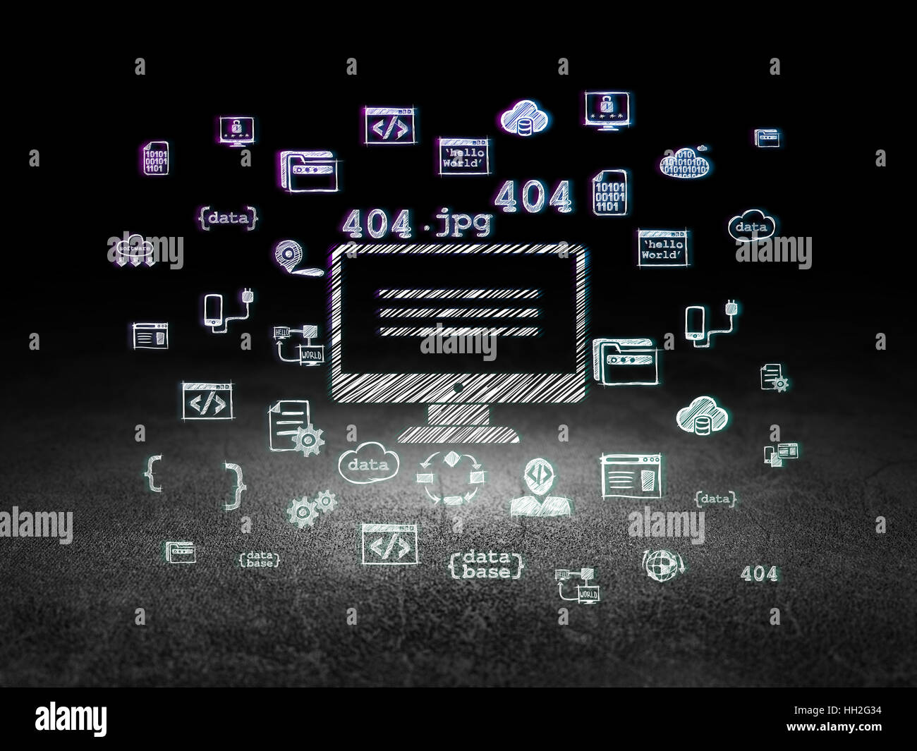 Programming concept: Monitor in grunge dark room Stock Photo - Alamy