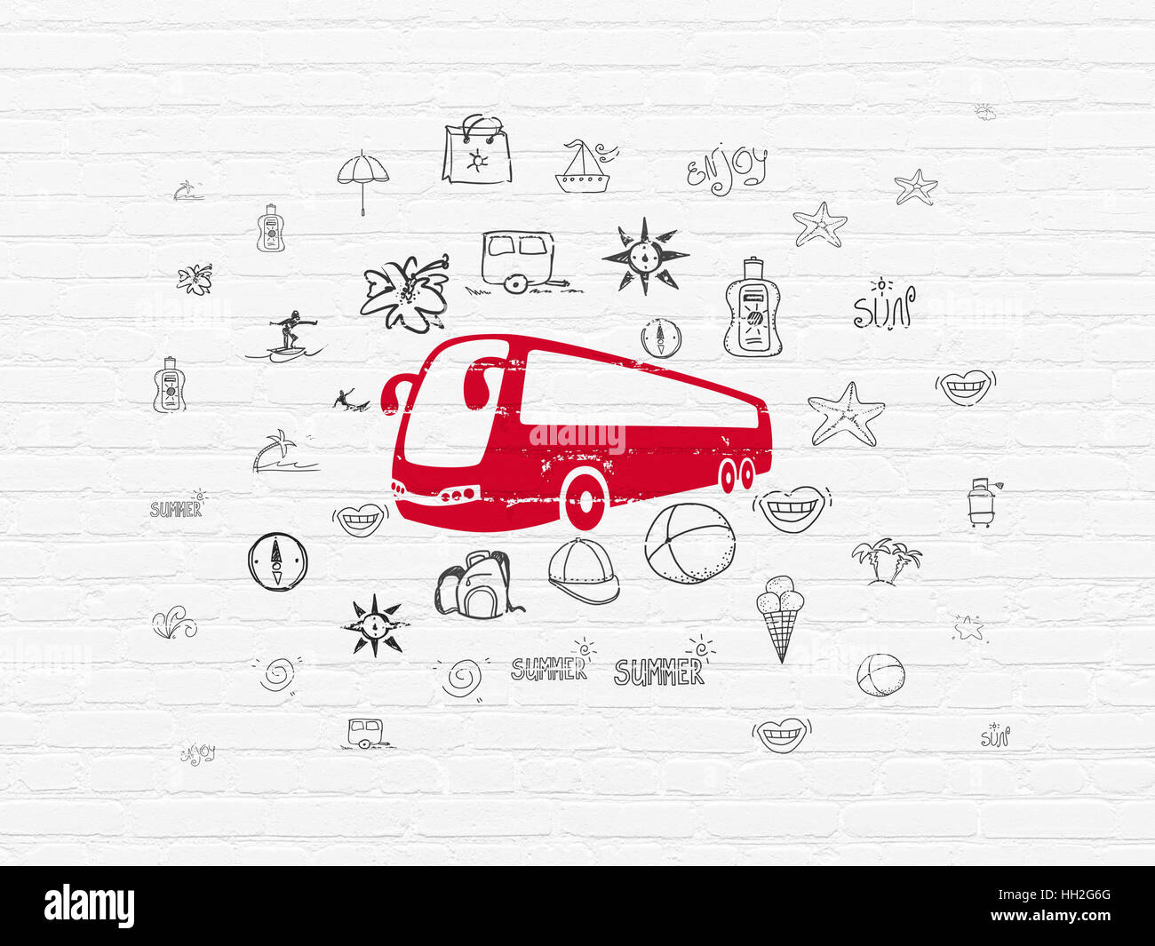 Tourism concept: Bus on wall background Stock Photo - Alamy