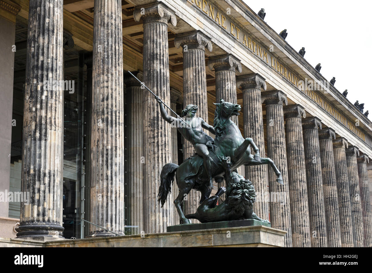 A bronze sculpture at the entrance of the the Altes Museum, Berlin ...