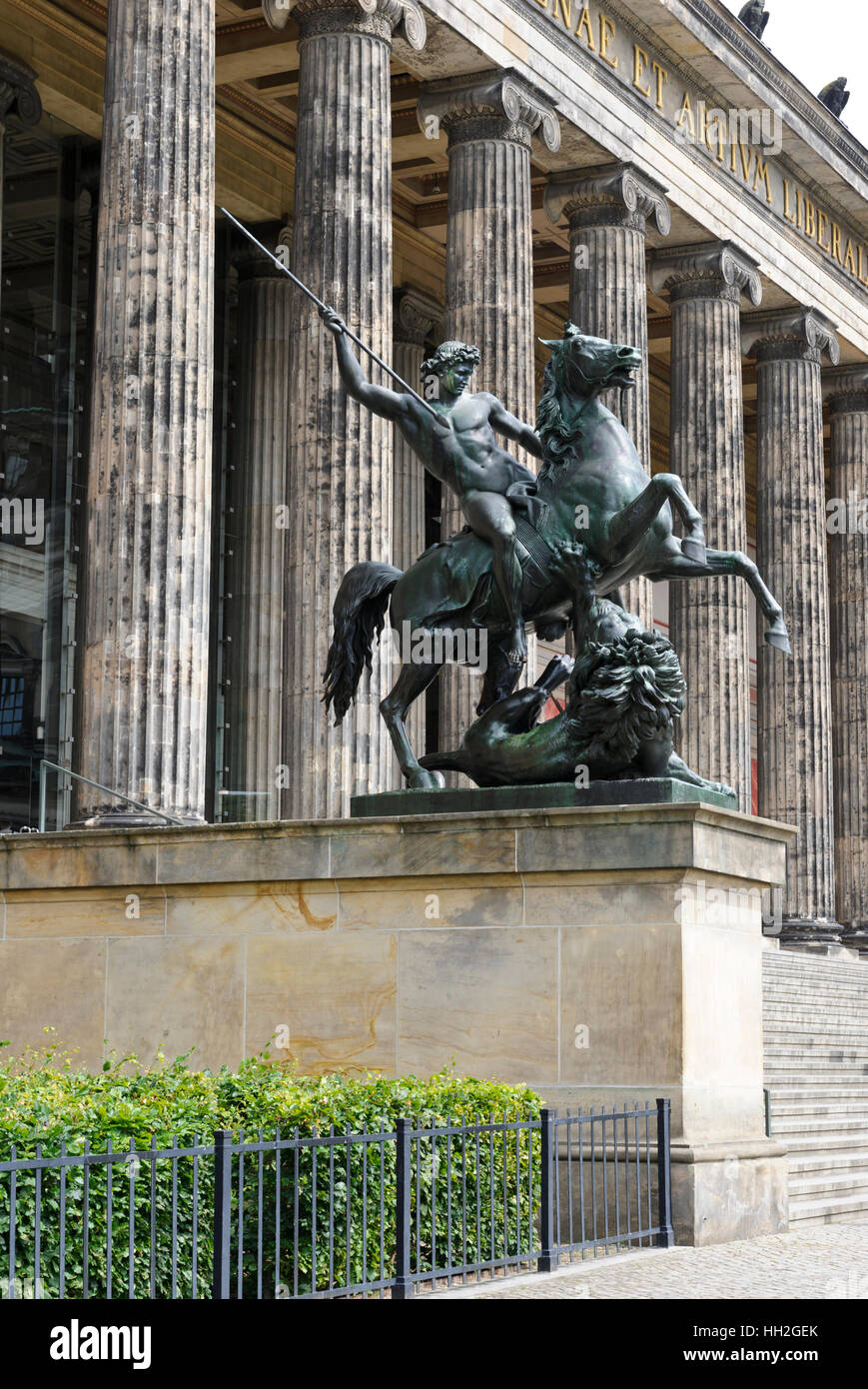 A bronze sculpture at the entrance of the the Altes Museum, Berlin ...