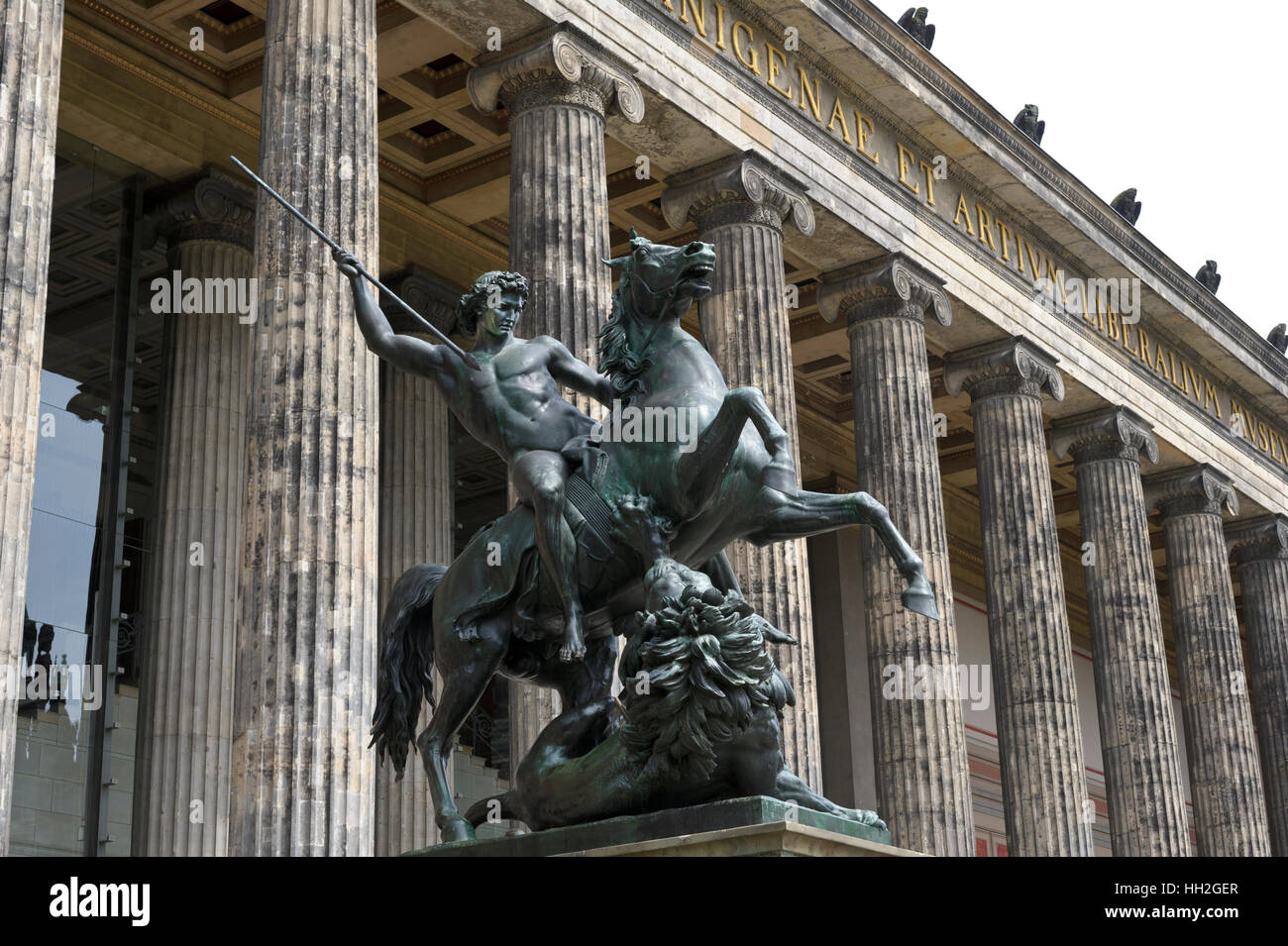 A bronze sculpture at the entrance of the the Altes Museum, Berlin ...