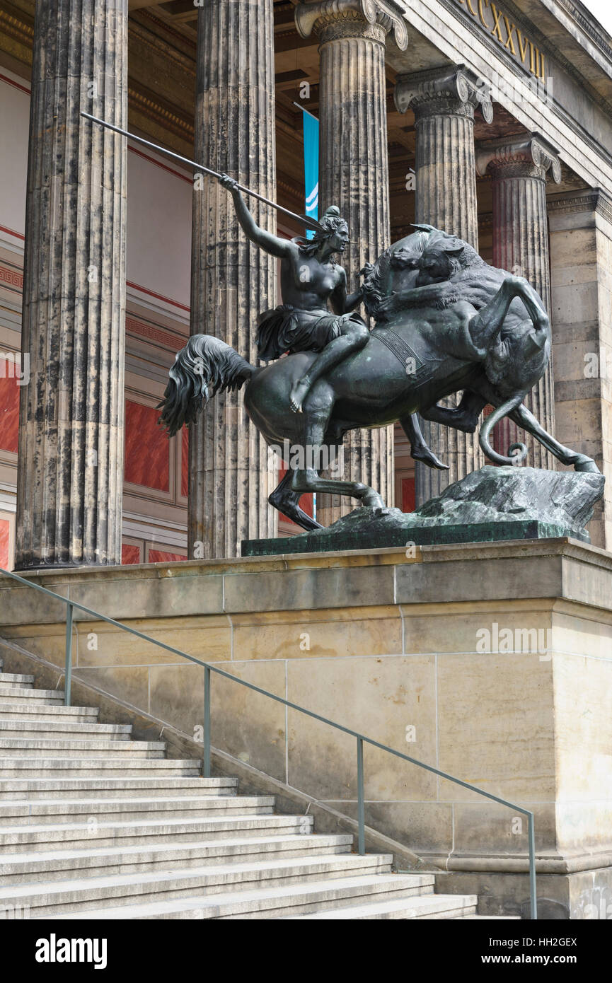 A bronze sculpture at the entrance of the the Altes Museum, Berlin ...