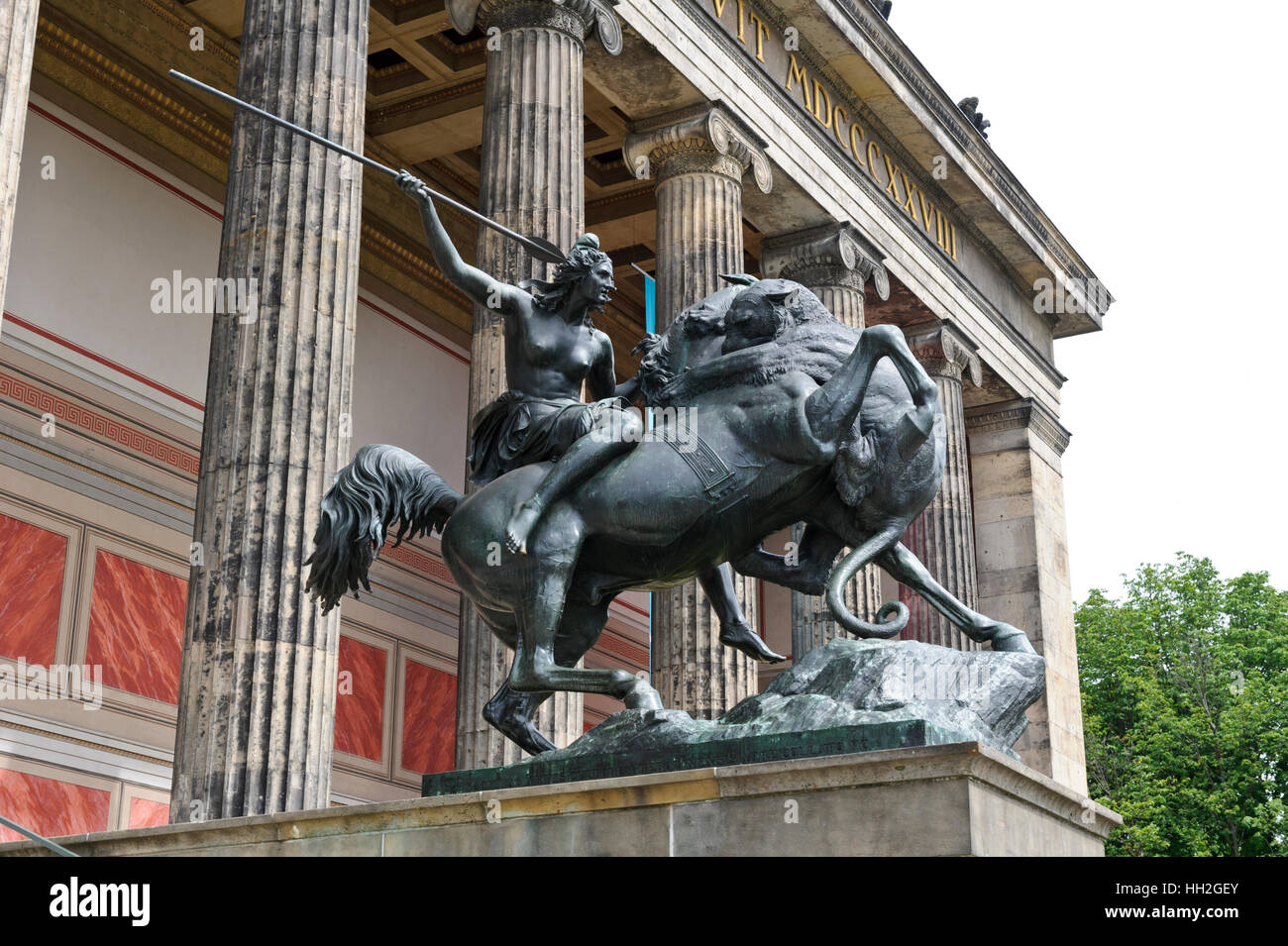 A bronze sculpture at the entrance of the the Altes Museum, Berlin ...