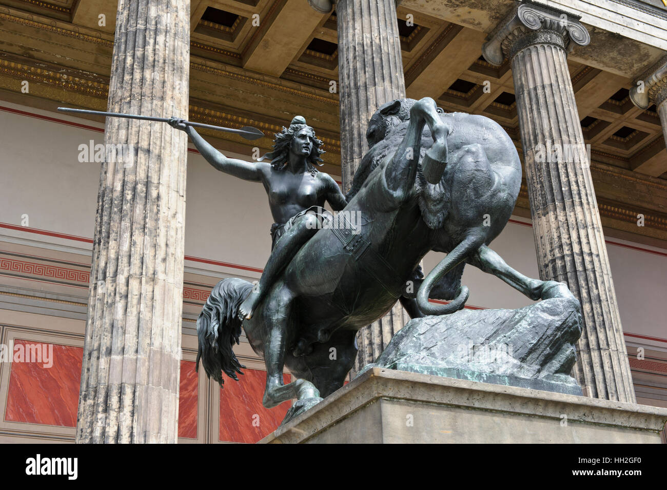 A bronze sculpture at the entrance of the the Altes Museum, Berlin ...