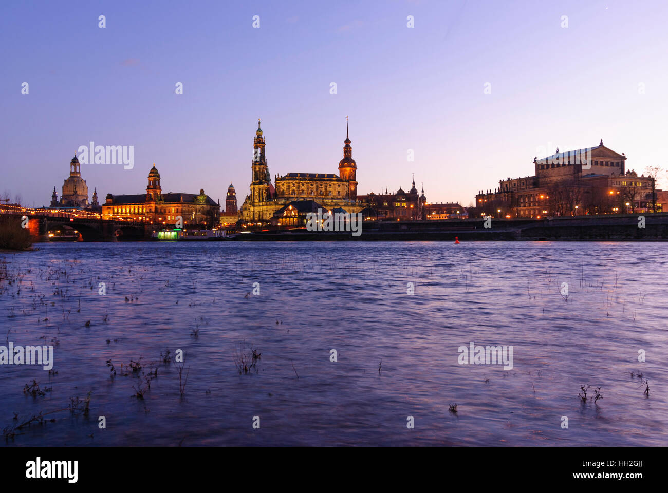 Dresden: Elbe with Augustus bridge, Church of Our Lady, state house ...