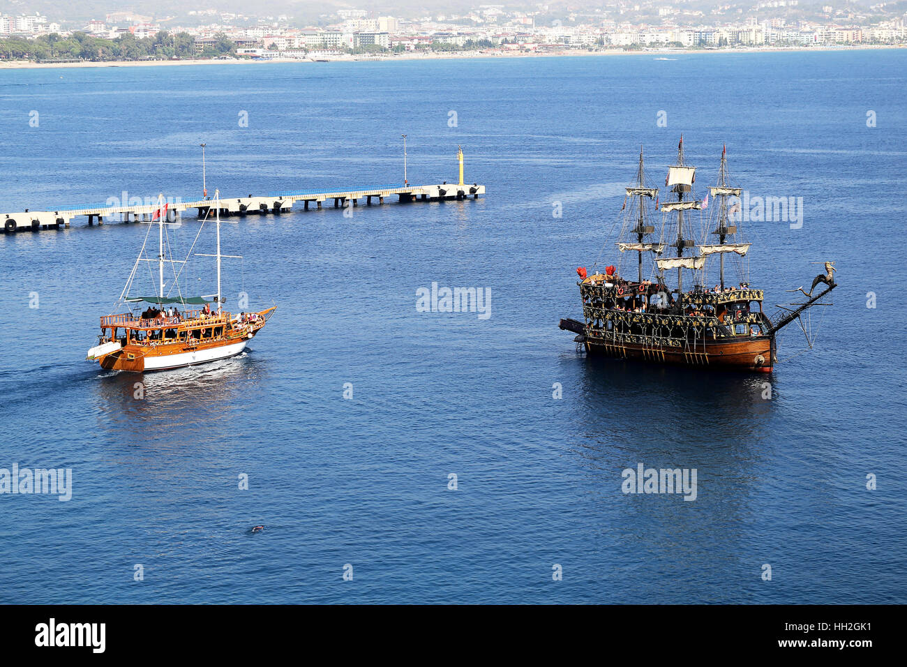 Photos background bright blue seascape with ships Stock Photo - Alamy