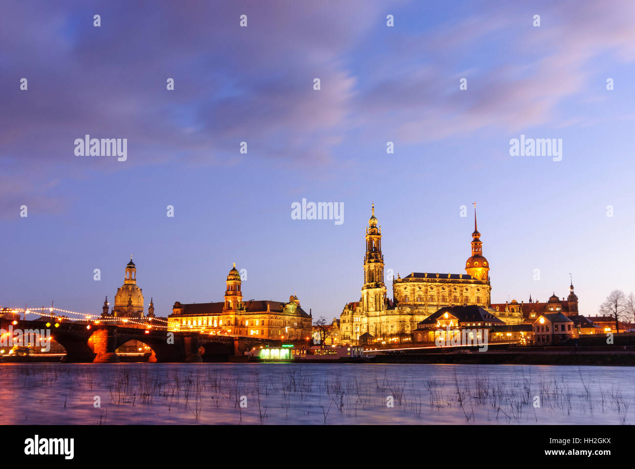 Dresden: Elbe with Augustus bridge, Church of Our Lady, state house ...
