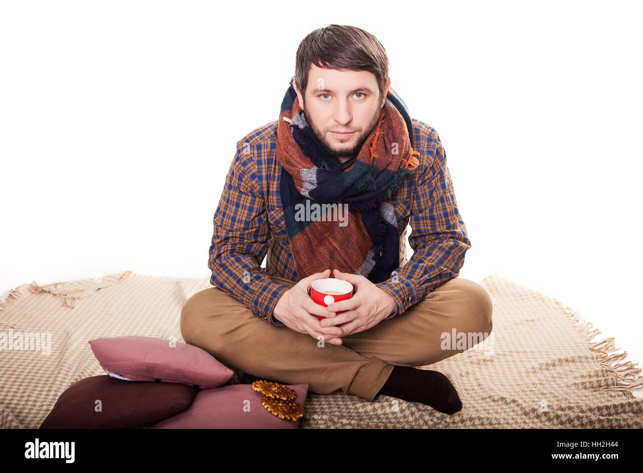 Cold man with high fever and headache because of influenza virus Stock ...