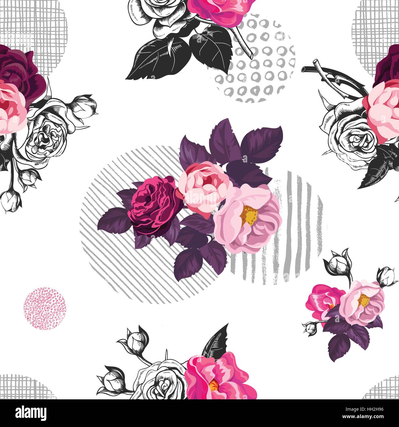 Romantic seamless pattern with small bouquets of cut rose flowers and ...