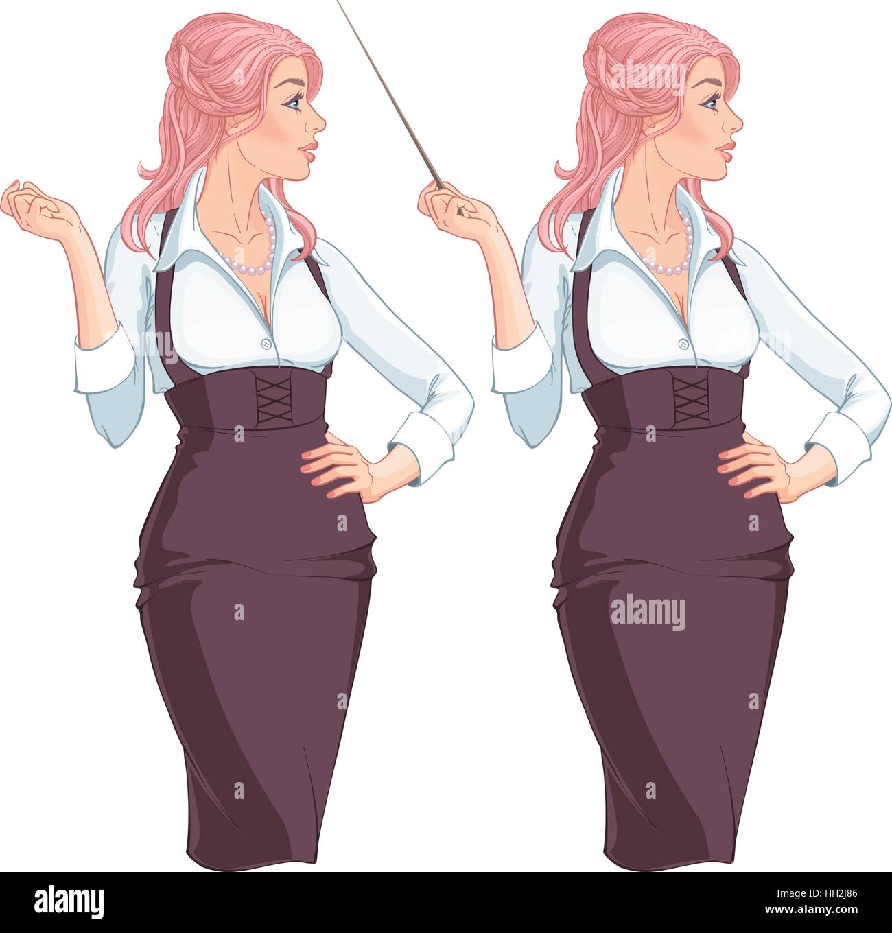 Vector Illustration. Beautiful young business woman presenting ...