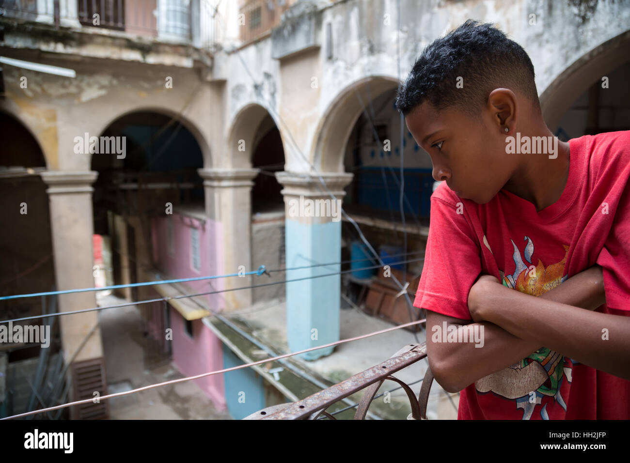 Cuba boy in an old house in the Center of Havana Stock Photo - Alamy