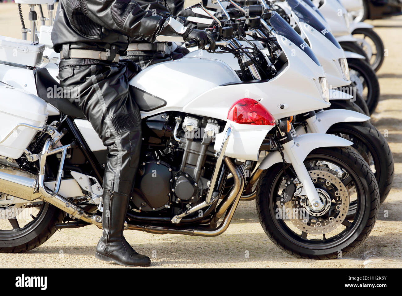 Row of Japanese police men on motorcycle Stock Photo - Alamy
