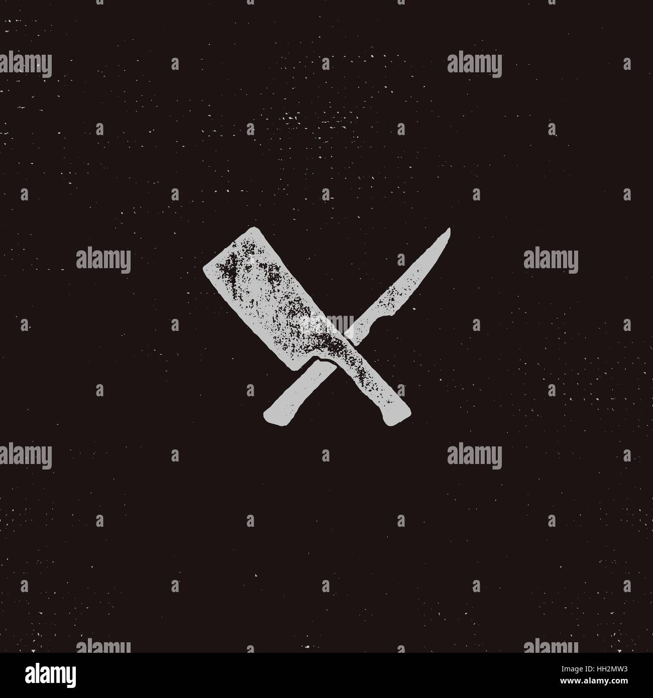 meat cleaver and knife symbols. Vintage steak house symbol. Letterpress ...