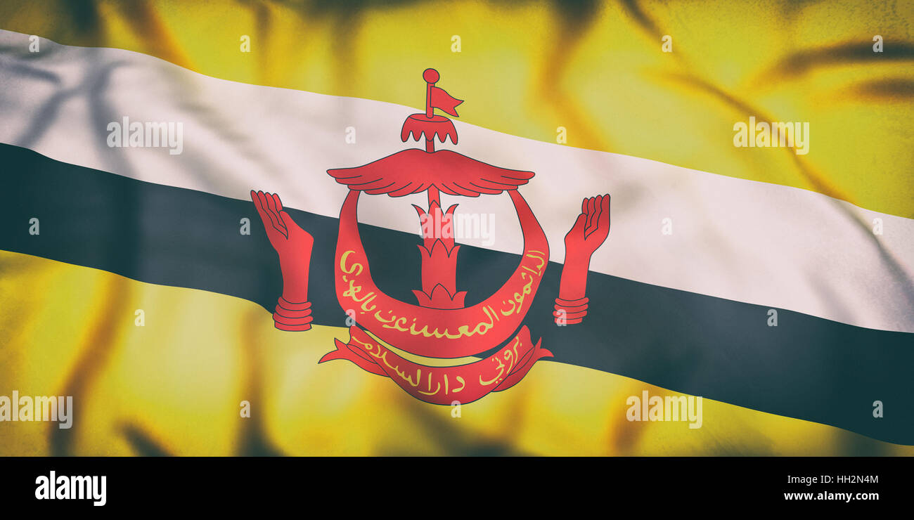 3d rendering of an old Nation of Brunei flag waving Stock Photo - Alamy