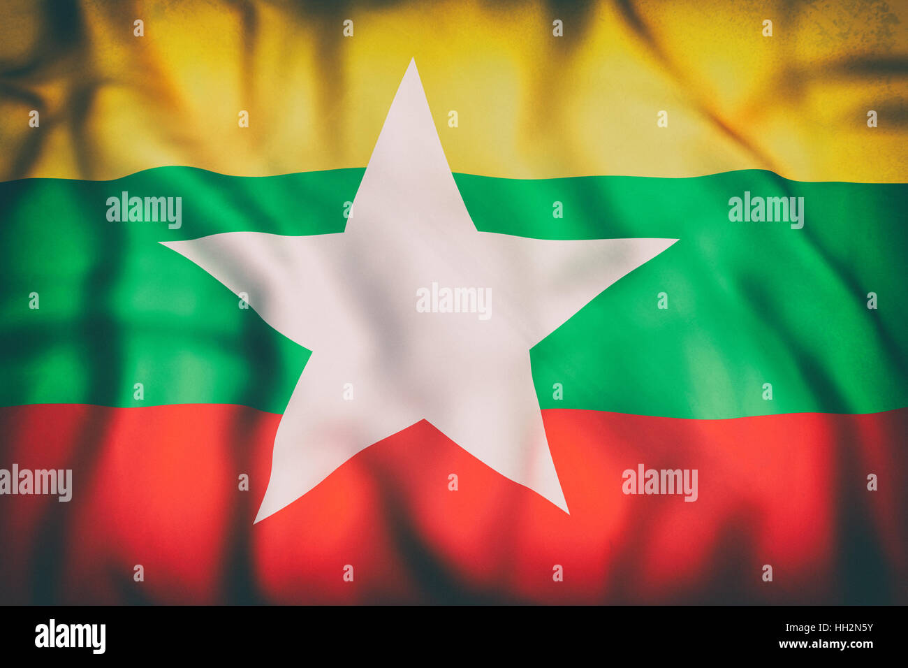 3d rendering of an old Republic of the Union of Myanmar flag waving ...