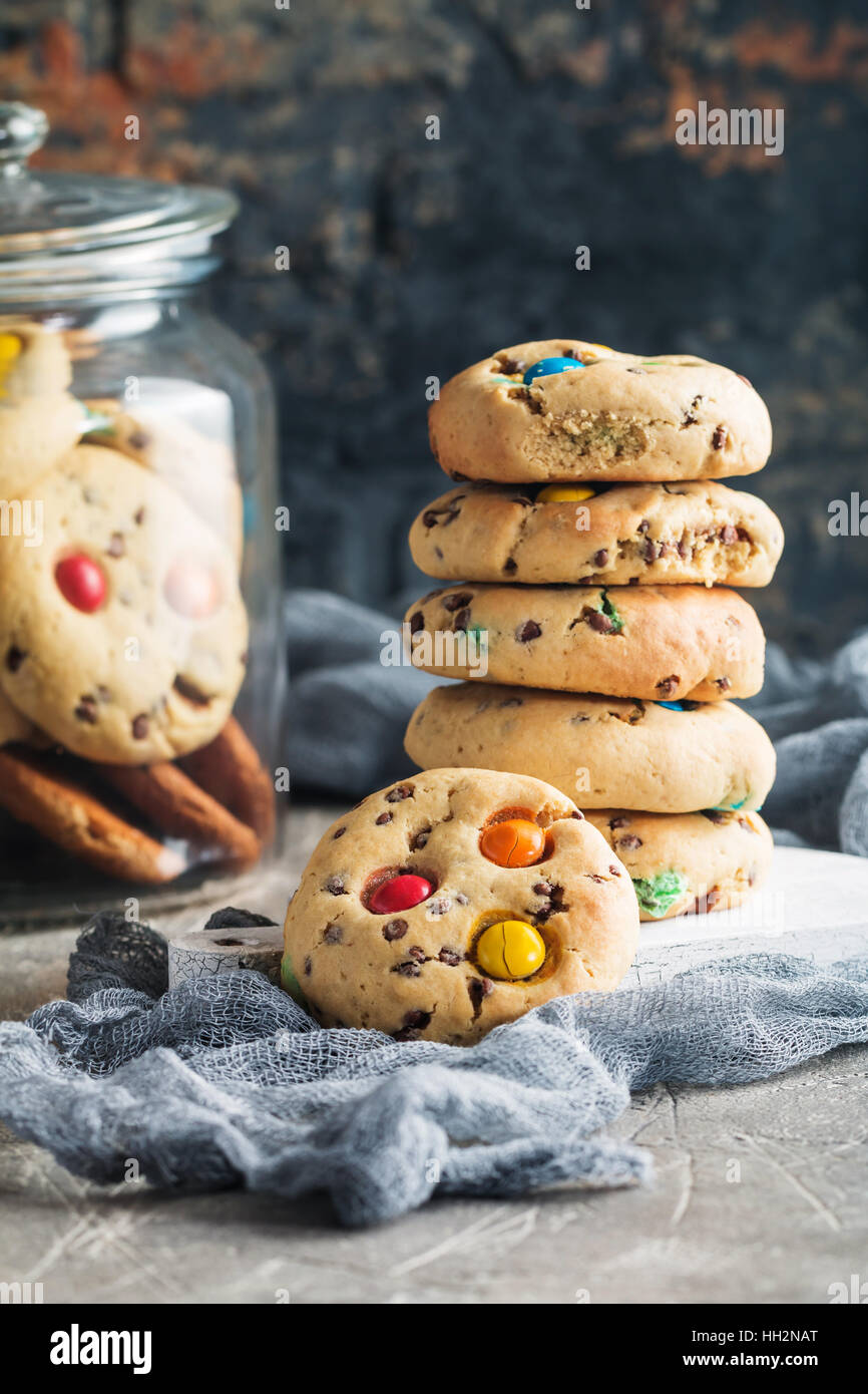 Stack of Homemade Candy Coated Chocolate Chip Cookies, ready to eat ...