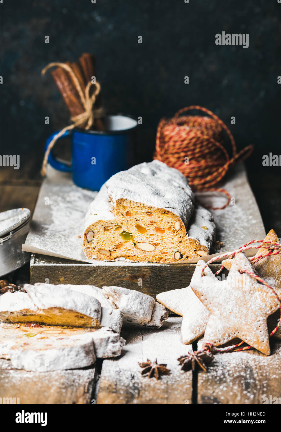 Traditional German Christmas cake Stollen with festive gingerbread ...