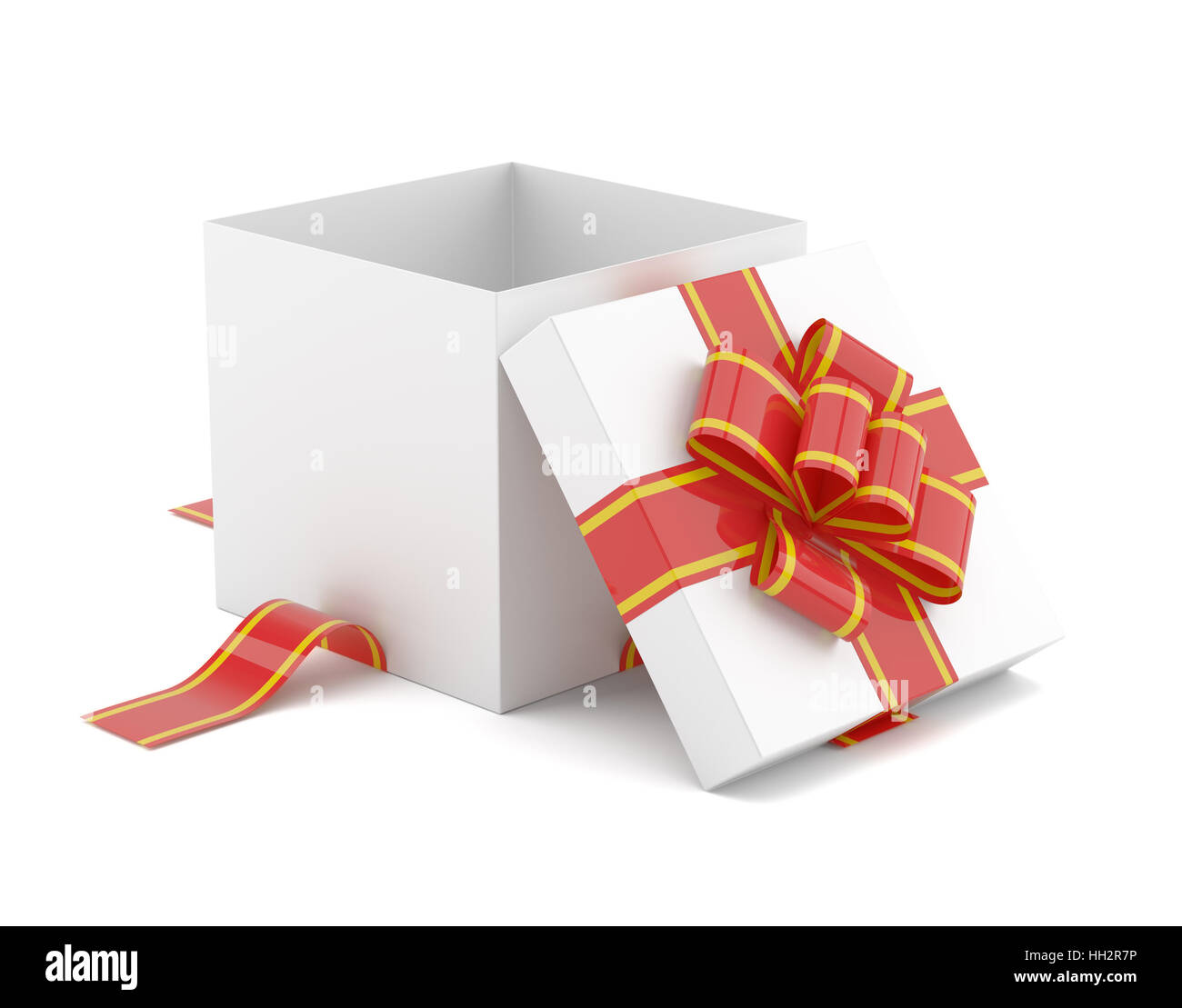 Opened gift box with red bow Stock Photo - Alamy
