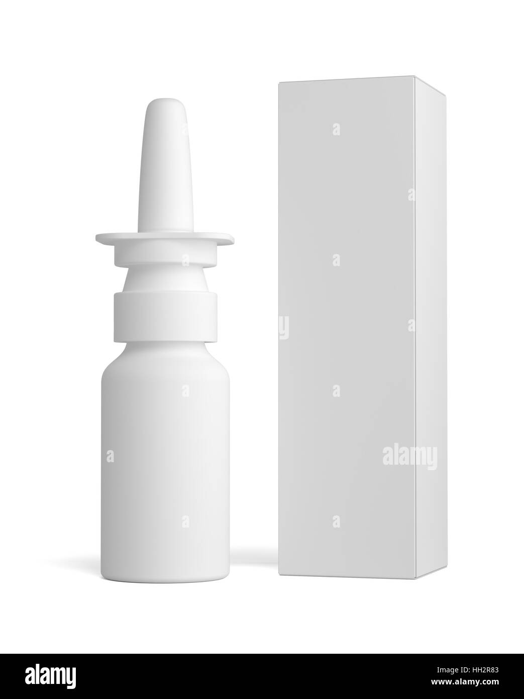 Spray nasal plastic bottle and tall paper box Stock Photo - Alamy