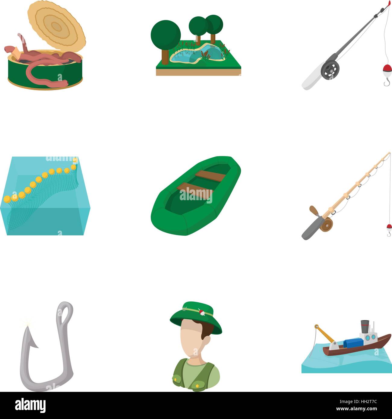 Fishing icons set, cartoon style Stock Vector Image & Art - Alamy