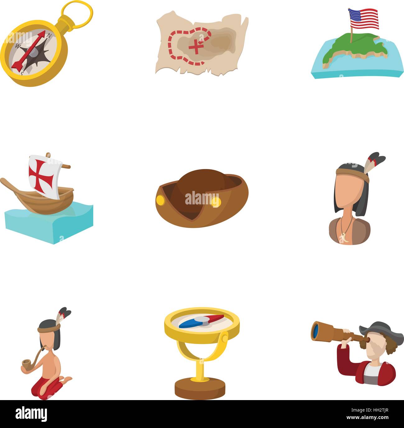 Discovery of America icons set, cartoon style Stock Vector Image & Art ...