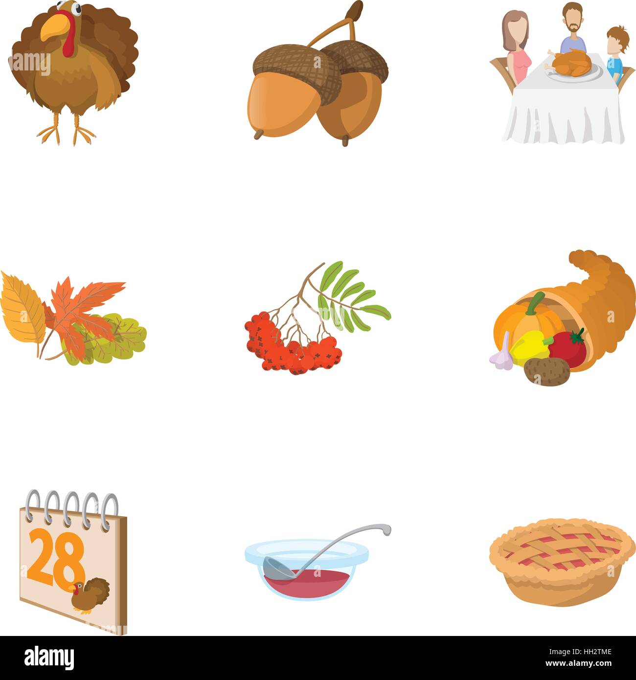 Thanksgiving feast icons set, cartoon style Stock Vector Image & Art ...