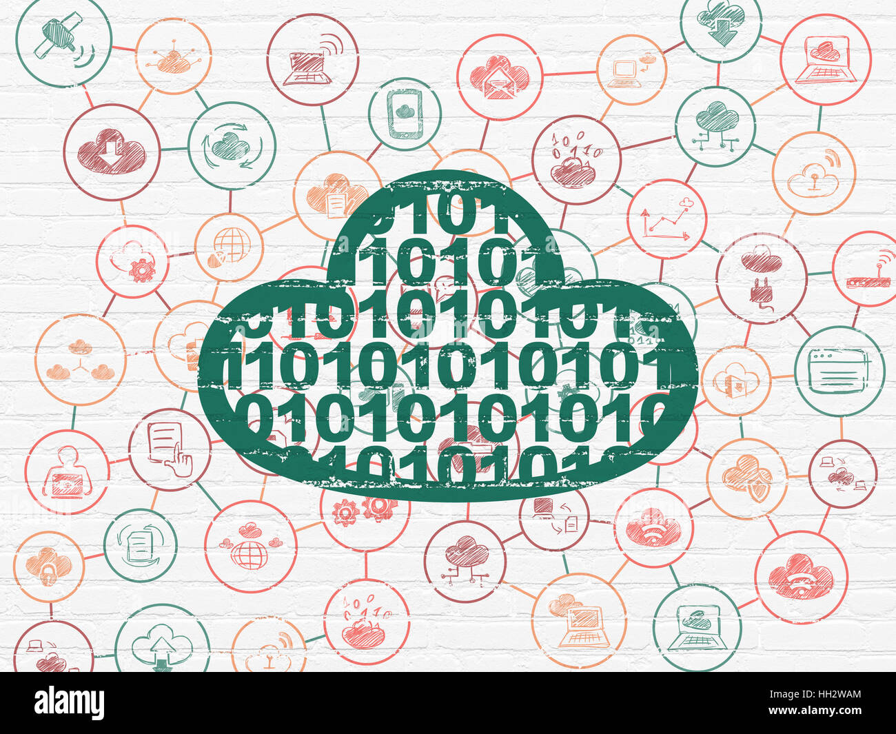 Cloud technology concept: Cloud With Code on wall background Stock ...