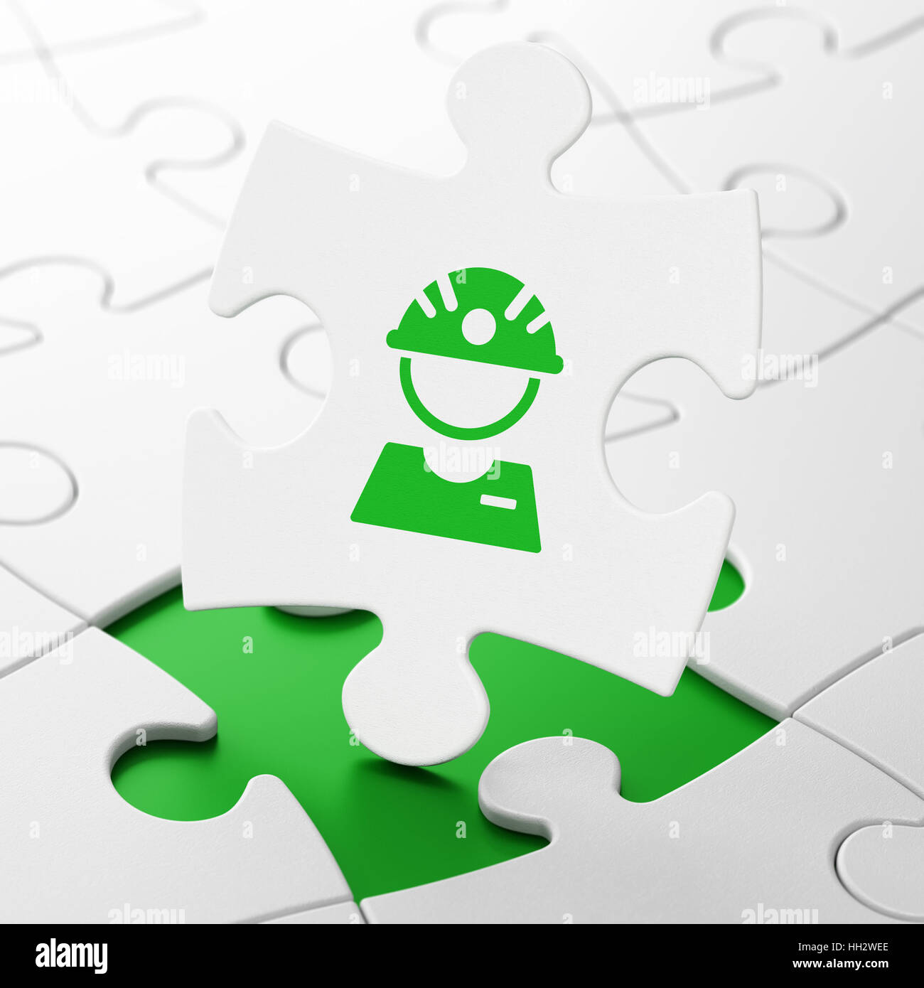 Manufacuring concept: Factory Worker on puzzle background Stock Photo ...