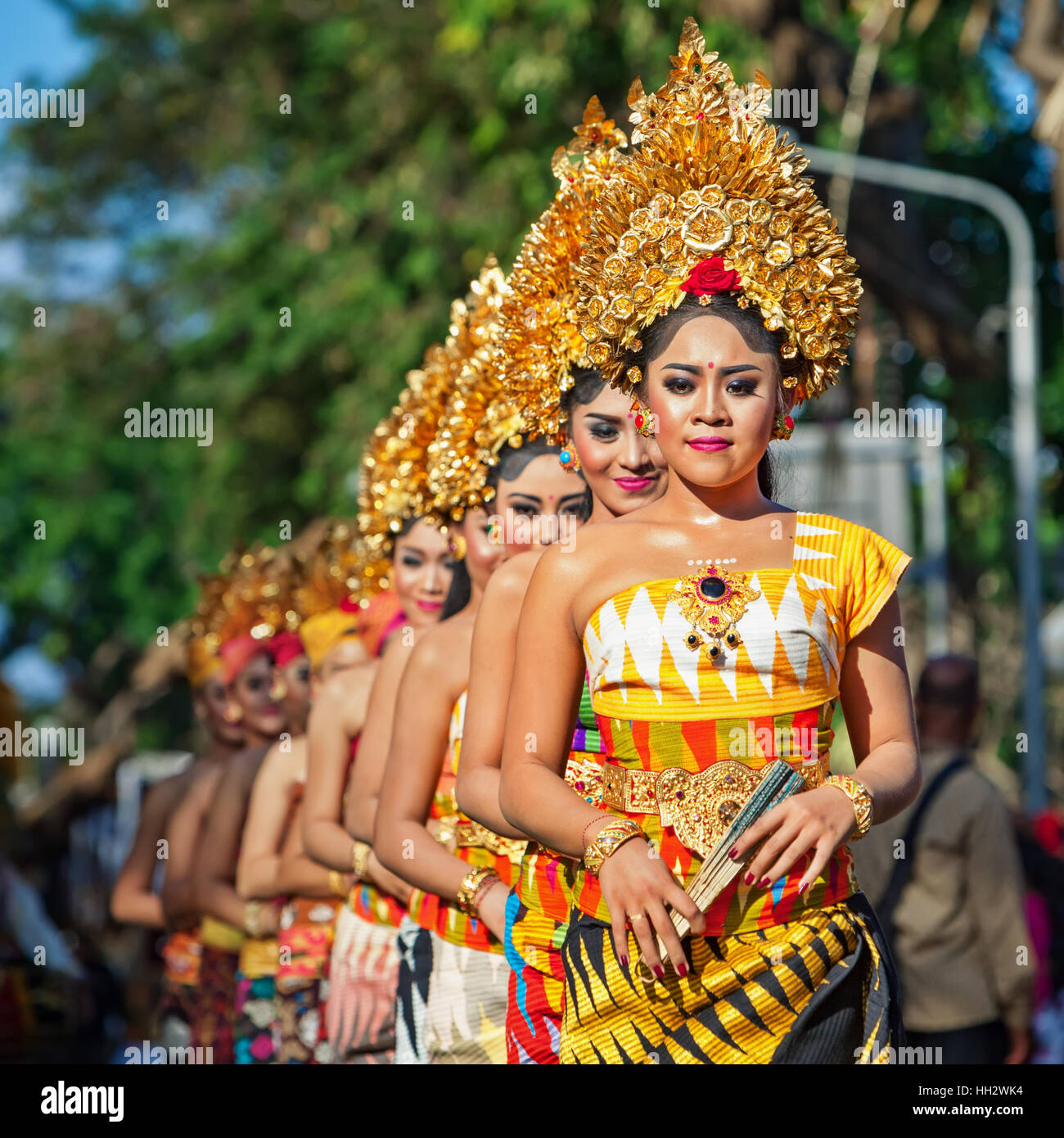 DENPASAR, BALI ISLAND, INDONESIA - JUNE 11, 2016: Group of Balinese ...