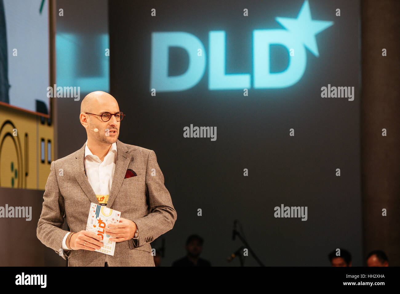 MUNICH/GERMANY - JANUARY 15: Dominik Wichmann (DLD) welcomes the ...