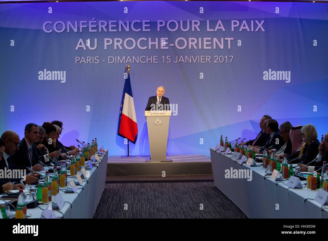 Paris, France. 15th Jan, 2017. Political figures attend the Middle East ...